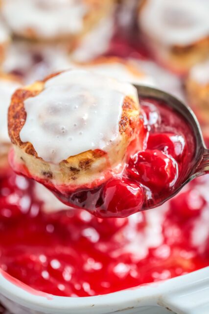 Cinnamon Roll Cherry Cobbler Recipe - Frugal Mom Eh!