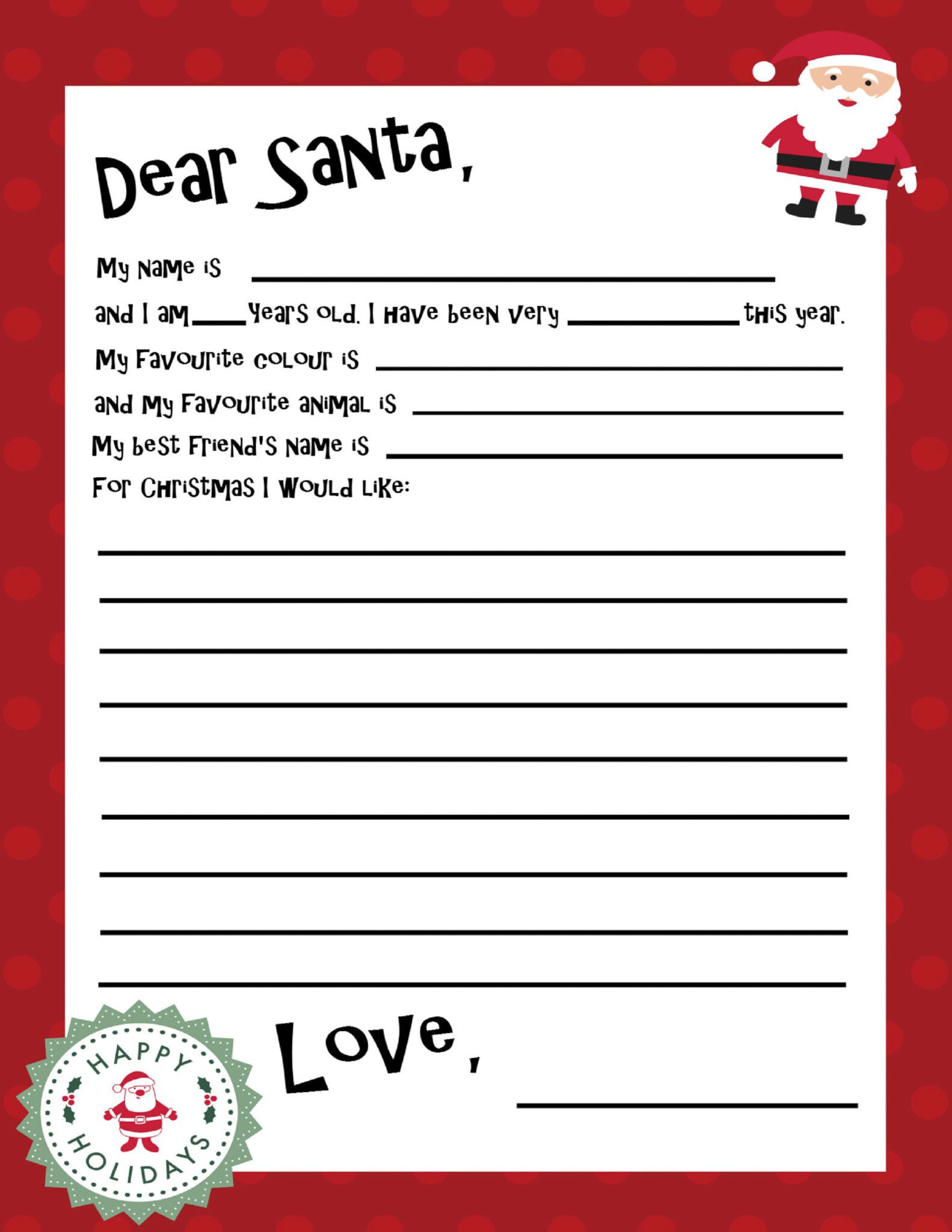 Free Printable Santa Letter Template - Frugal Mom Eh!