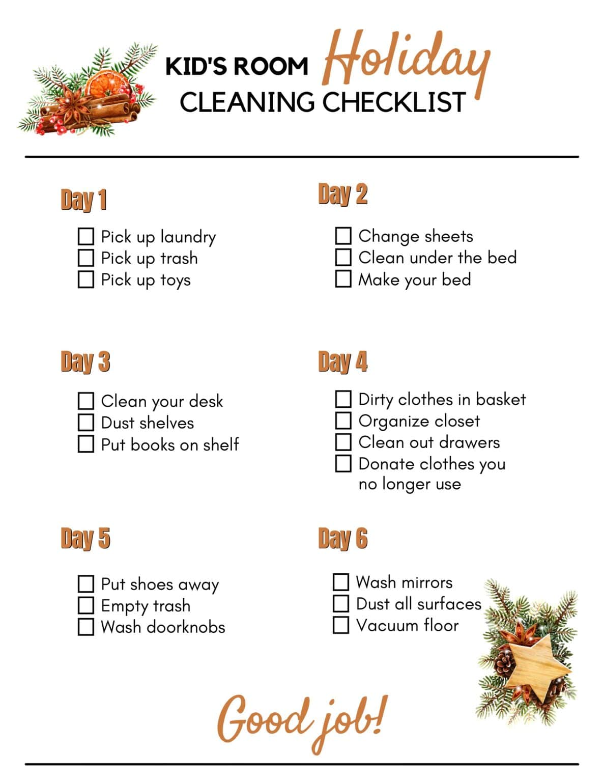 Free Printable 12 Day Holiday Cleaning Checklist - Frugal Mom Eh!